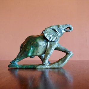 Green Verdite Elephant Sculpture, Large 10" Hand Carved Natural ...