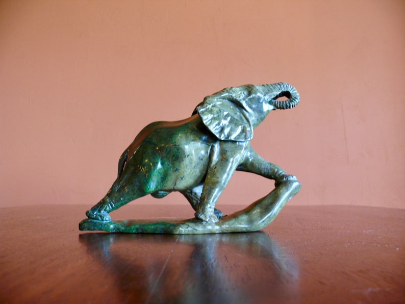 Verdite Elephant Sculpture, Large Hand Carved Shona Stone Statue ...