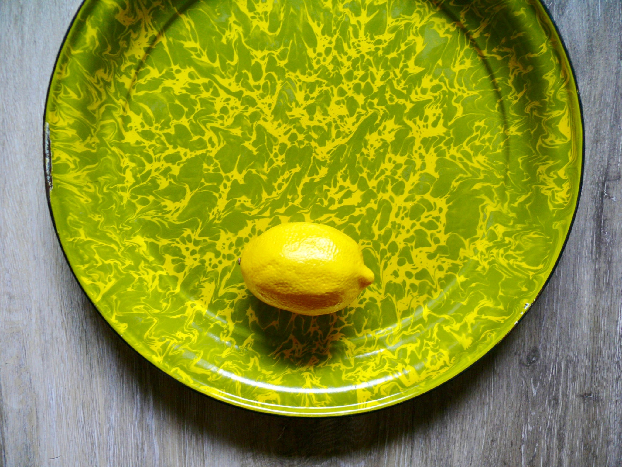 Yellow Green Splatterware Enamel Tray with Black Trim Vintage | Etsy