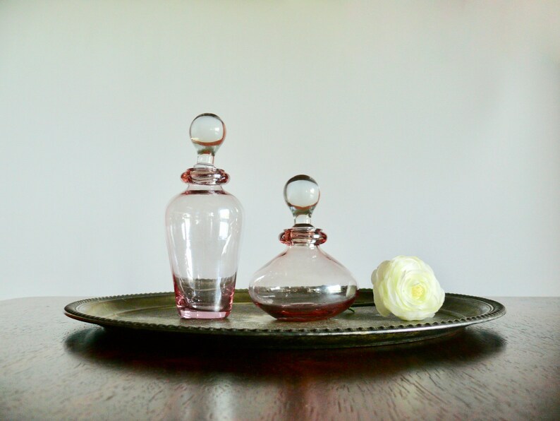 2 Pink Glass Perfume Bottles Graduated Apothecary Bottles - Etsy