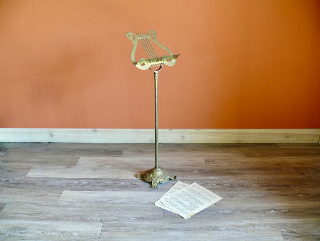 Solid Brass Lyre Sheet Music Floor Stand, Adjustable Harp Shaped ...