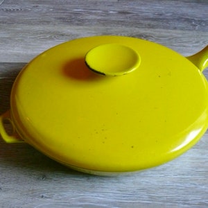 Yellow Enamelware Copco Denmark Cast Iron 10" Skillet With Lid and Wood ...