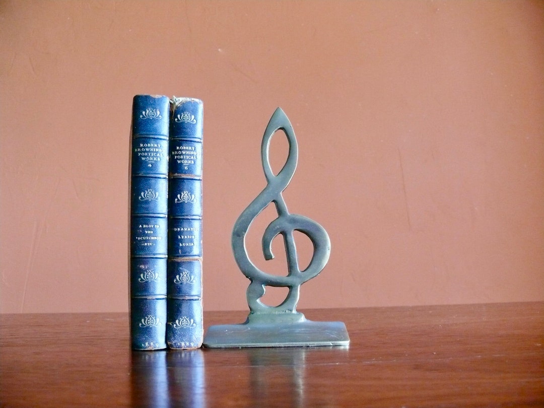 Single Brass Musical Note Bookend Doorstop, Lacquered Brass Treble Clef ...