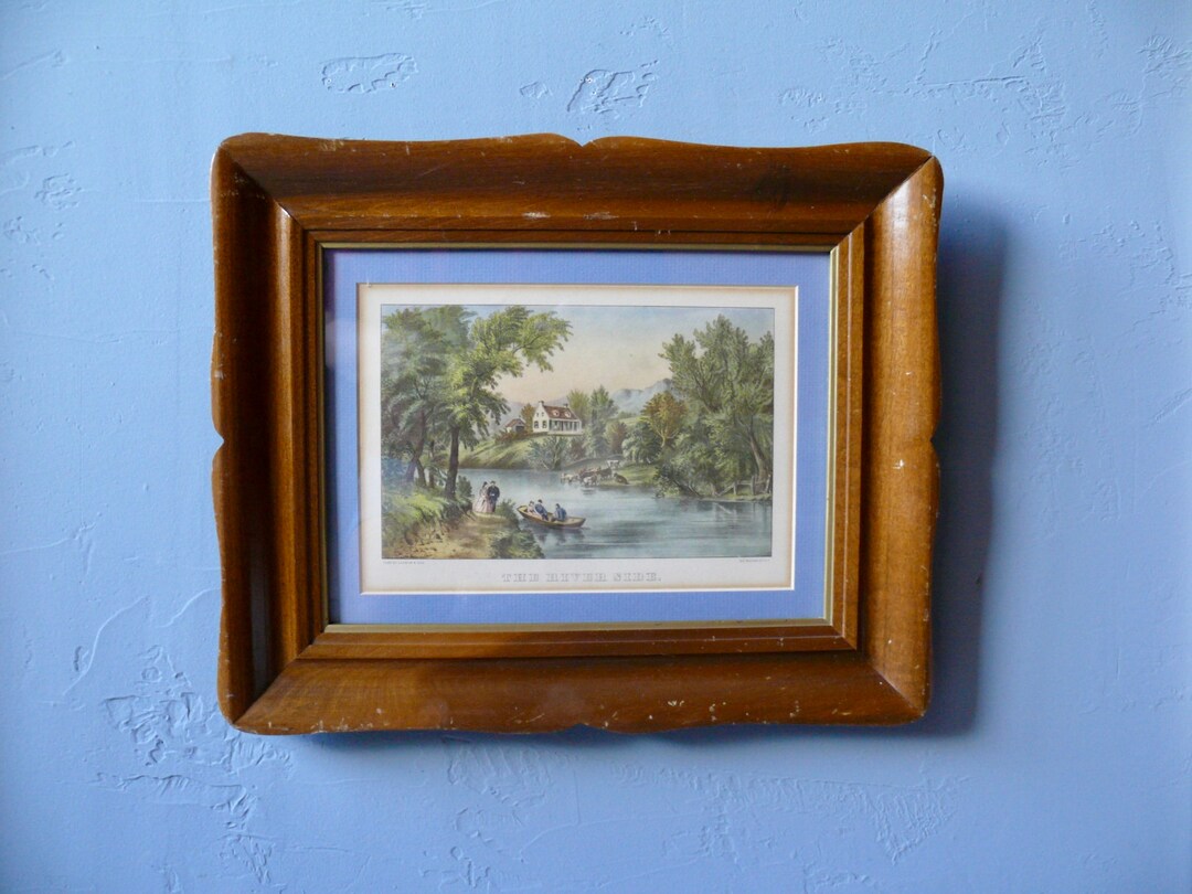 Currier and Ives the River Side Lithograph, Vintage Colored Country ...