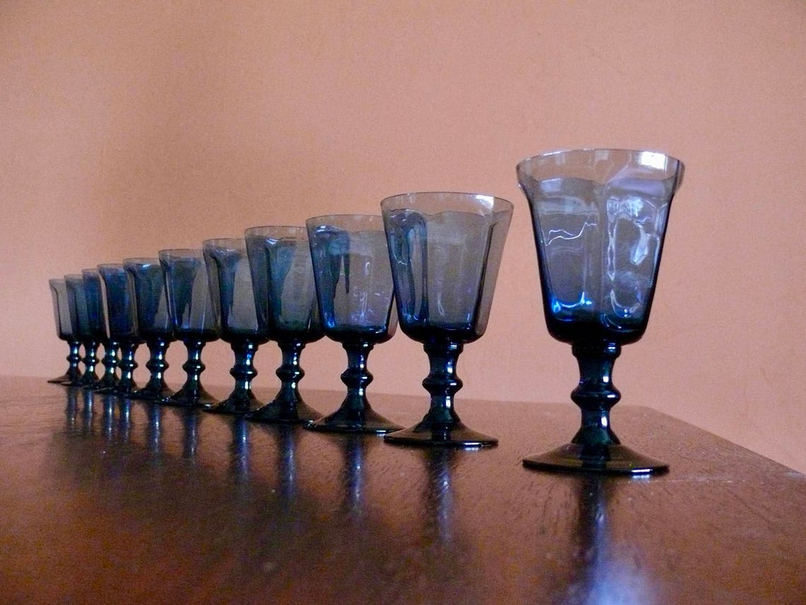 11 Blue Lenox Crystal 4oz Wine Glasses Vintage Dark Blue | Etsy