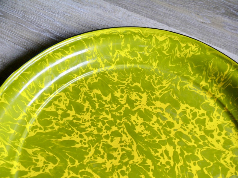 Yellow Green Splatterware Enamel Tray Black Trim Vintage - Etsy
