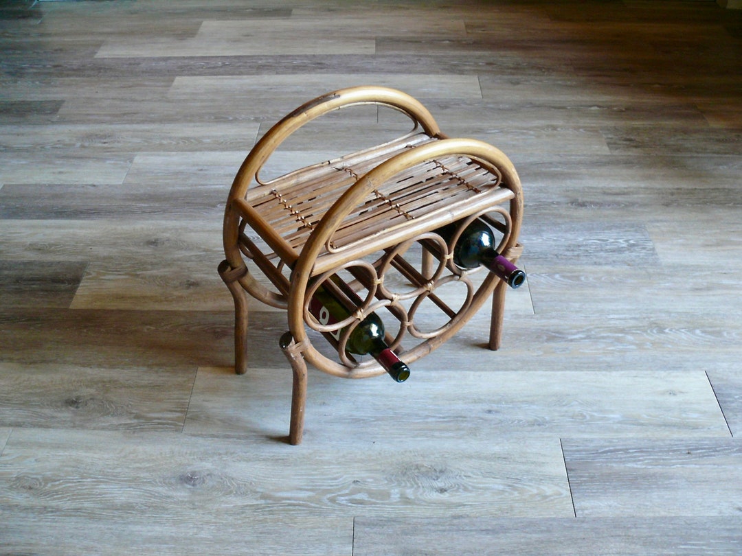 Round Bamboo Rattan Wine Rack With Shelf, Five Bottle 20" Floor or ...