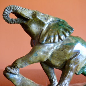 Green Verdite Elephant Sculpture, Large 10" Hand Carved Natural ...