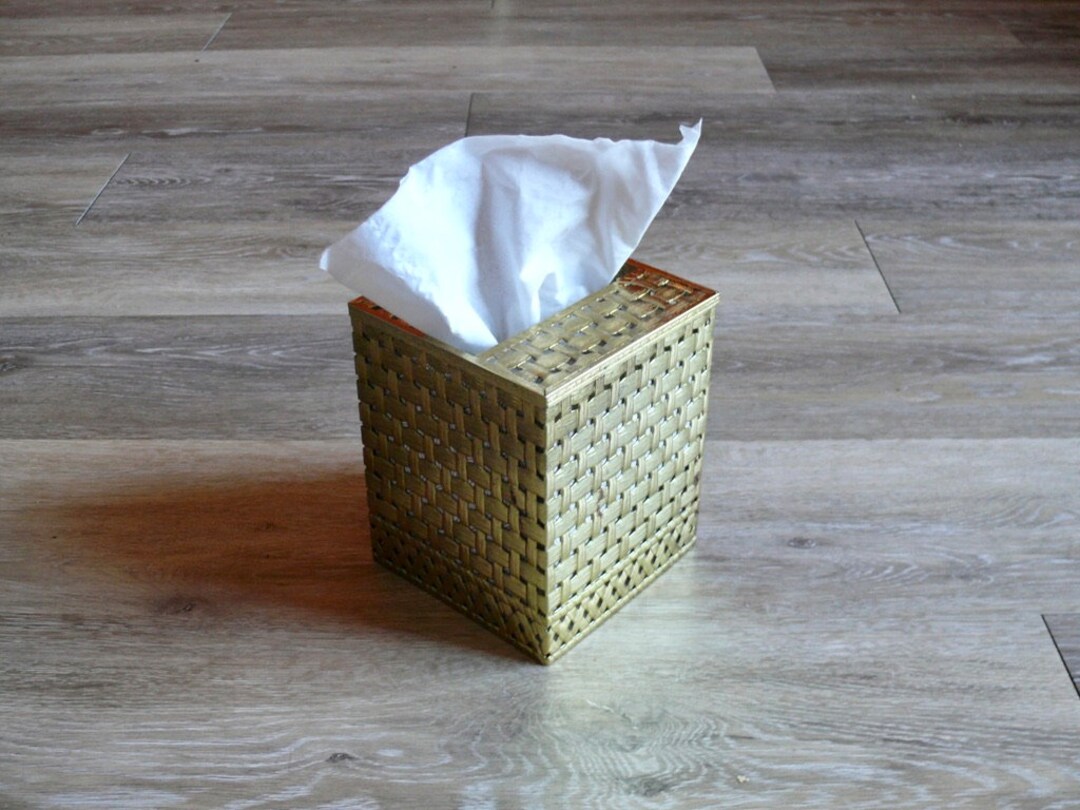 Gold Metal Basketweave Tissue Box Cover, Vintage Standard Square ...