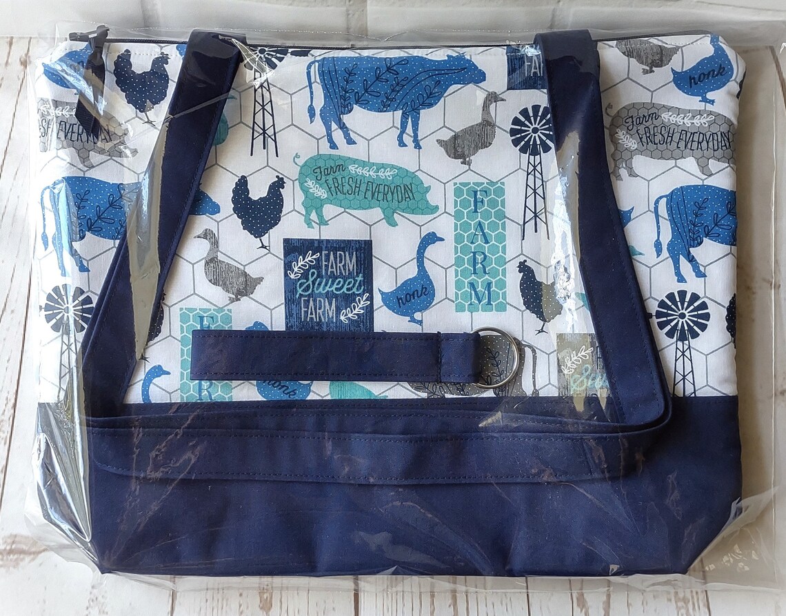 Handmade Handbag Zipper Shoulder Bag Farm Life Cows Chickens Fabric ...