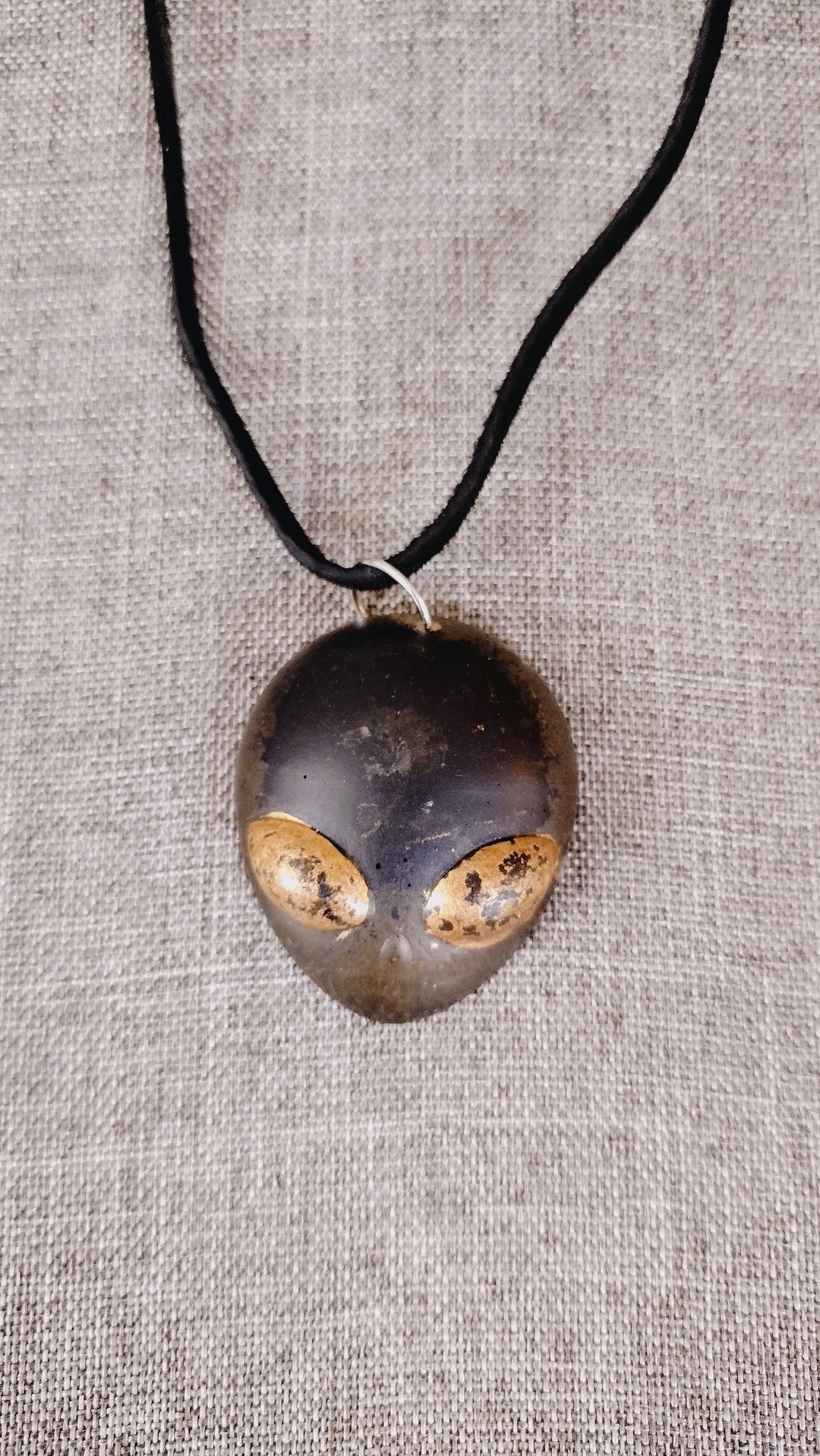 Resin Casted Alien Pendant/ Contains Black Tourmaline and Silver Foil ...