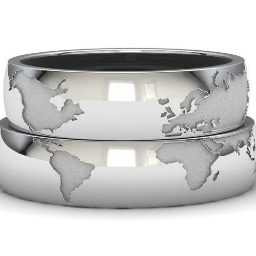 World Map Silver Rings. Ideal for Wedding Anniversary Gift - Etsy