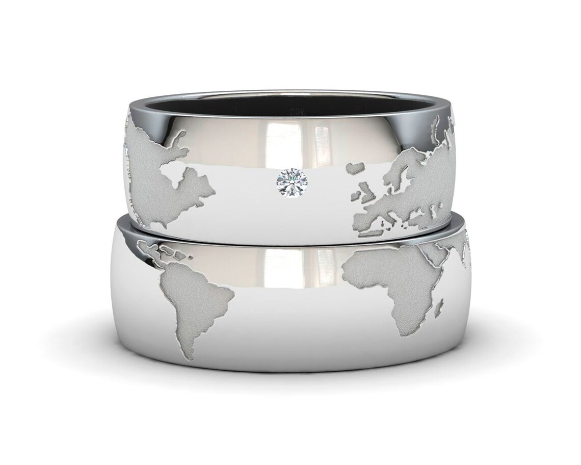 World Map Rings. Silver and Diamond Rings. Ideal for Wedding - Etsy