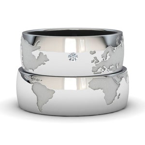 World Map Rings. Silver and Diamond Rings. Ideal for Wedding ...