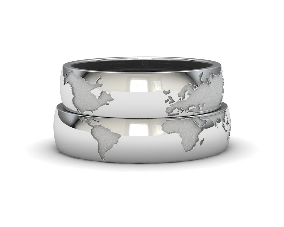World Map Silver Rings. Ideal for Wedding, Anniversary, Gift or for ...
