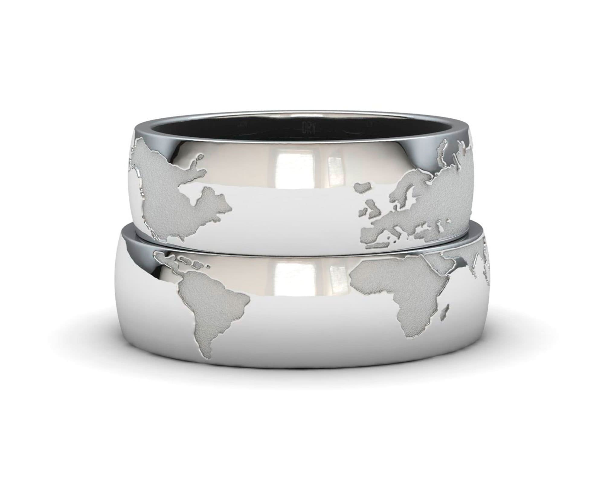 World Map Silver Rings. Ideal for Wedding Anniversary Gift - Etsy