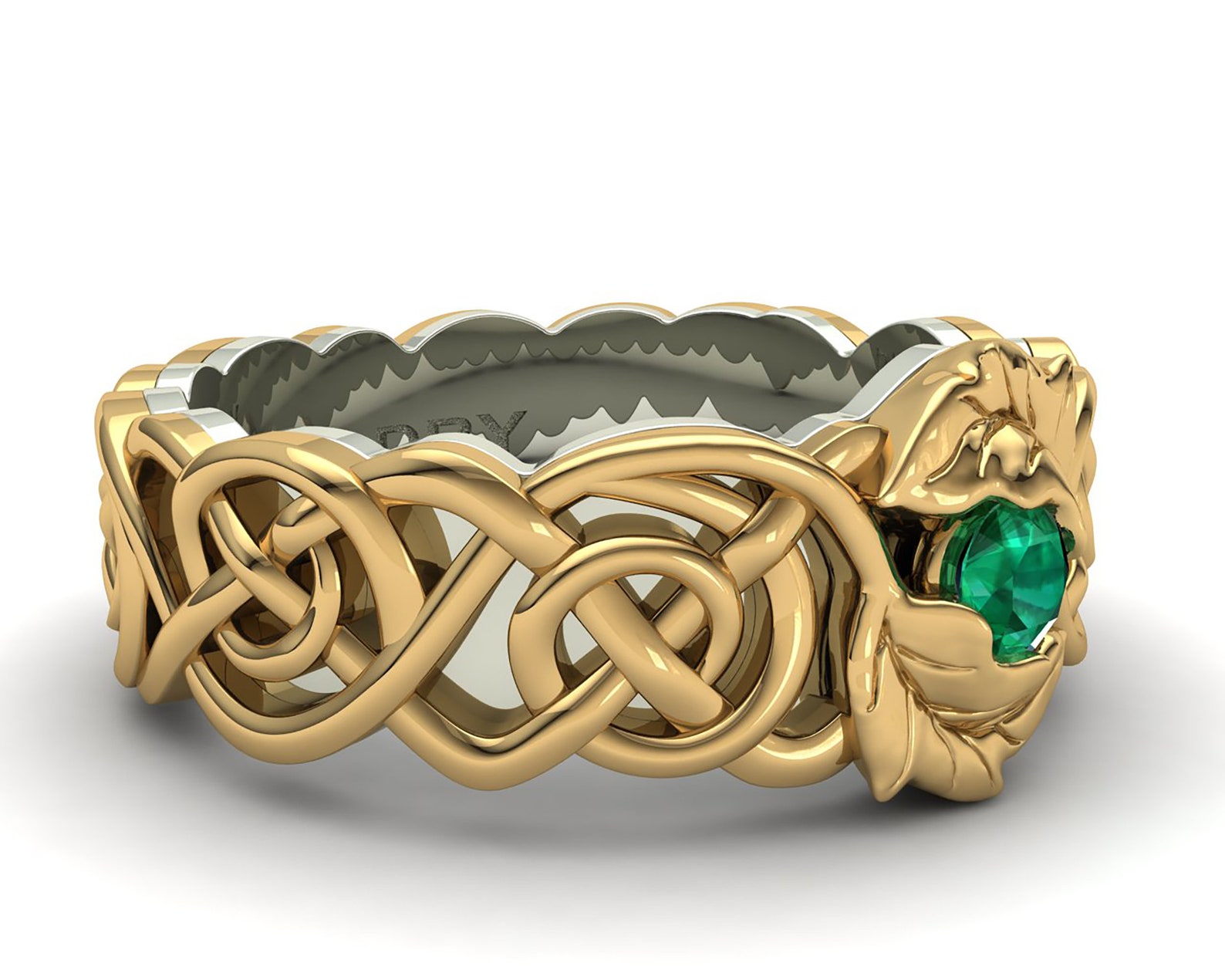Ring Knots and Leaves With a Natural Emerald. Ideal for Gift ...