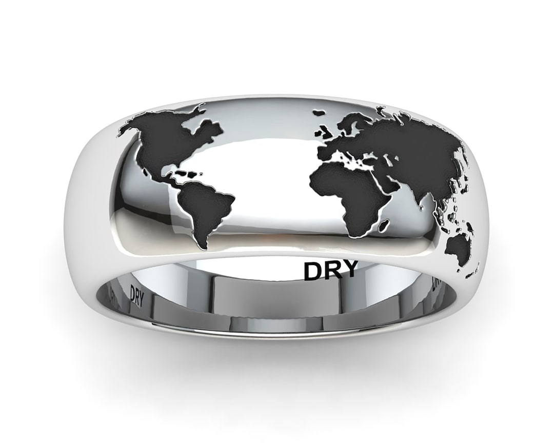 EARTH MAP RING | Aged Silver World Map Ring | Travel Lover Gift | World ...