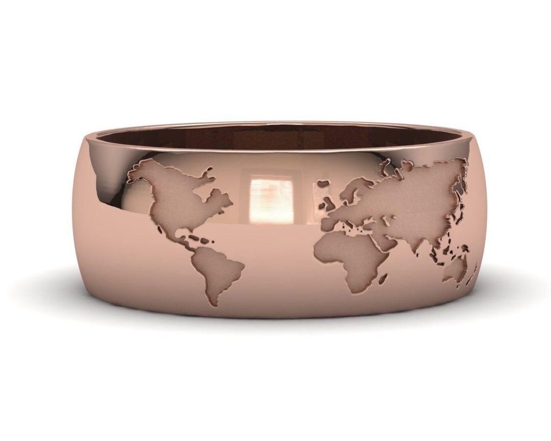 WORLD MAP RING | 18k Rose Gold Globe Ring for Men and Women | Perfect ...
