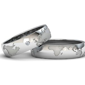 World Map Rings. Silver and Diamond Rings. Ideal for Wedding ...