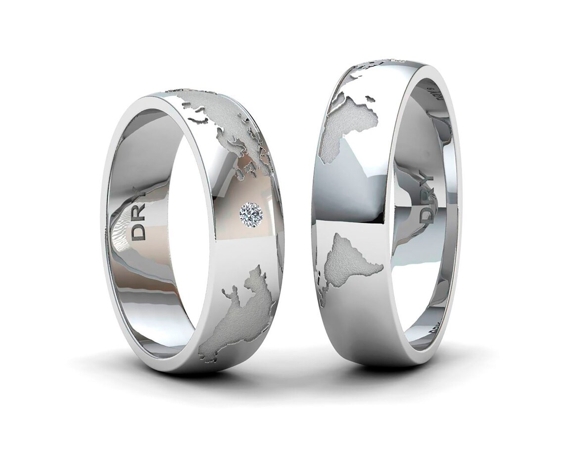 World Map Rings. Silver and Diamond Rings. Ideal for Wedding - Etsy