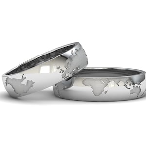 World Map Silver Rings. Ideal for Wedding, Anniversary, Gift or for ...