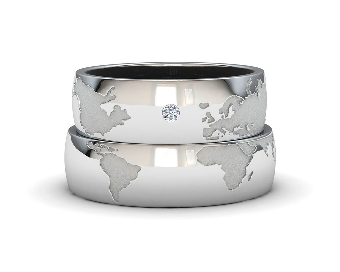 World Map Rings. Silver and Diamond Rings. Ideal for Wedding - Etsy