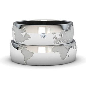 World Map Rings. Silver and Diamond Rings. Ideal for Wedding ...