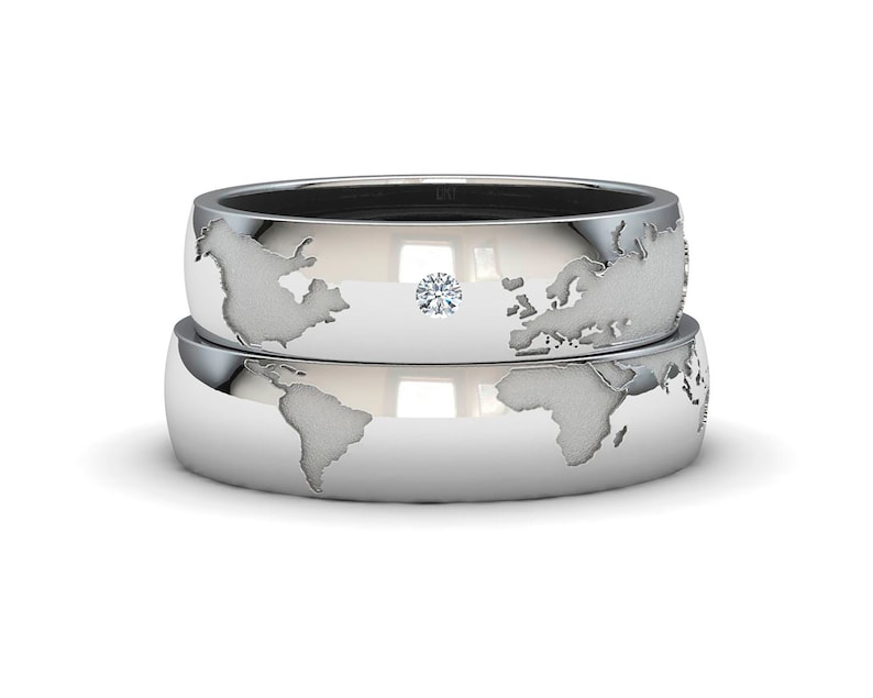 World Map Rings. Silver and Diamond Rings. Ideal for Wedding - Etsy