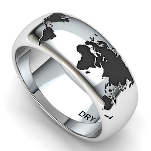 EARTH MAP RING | Aged Silver World Map Ring | Travel Lover Gift | World ...