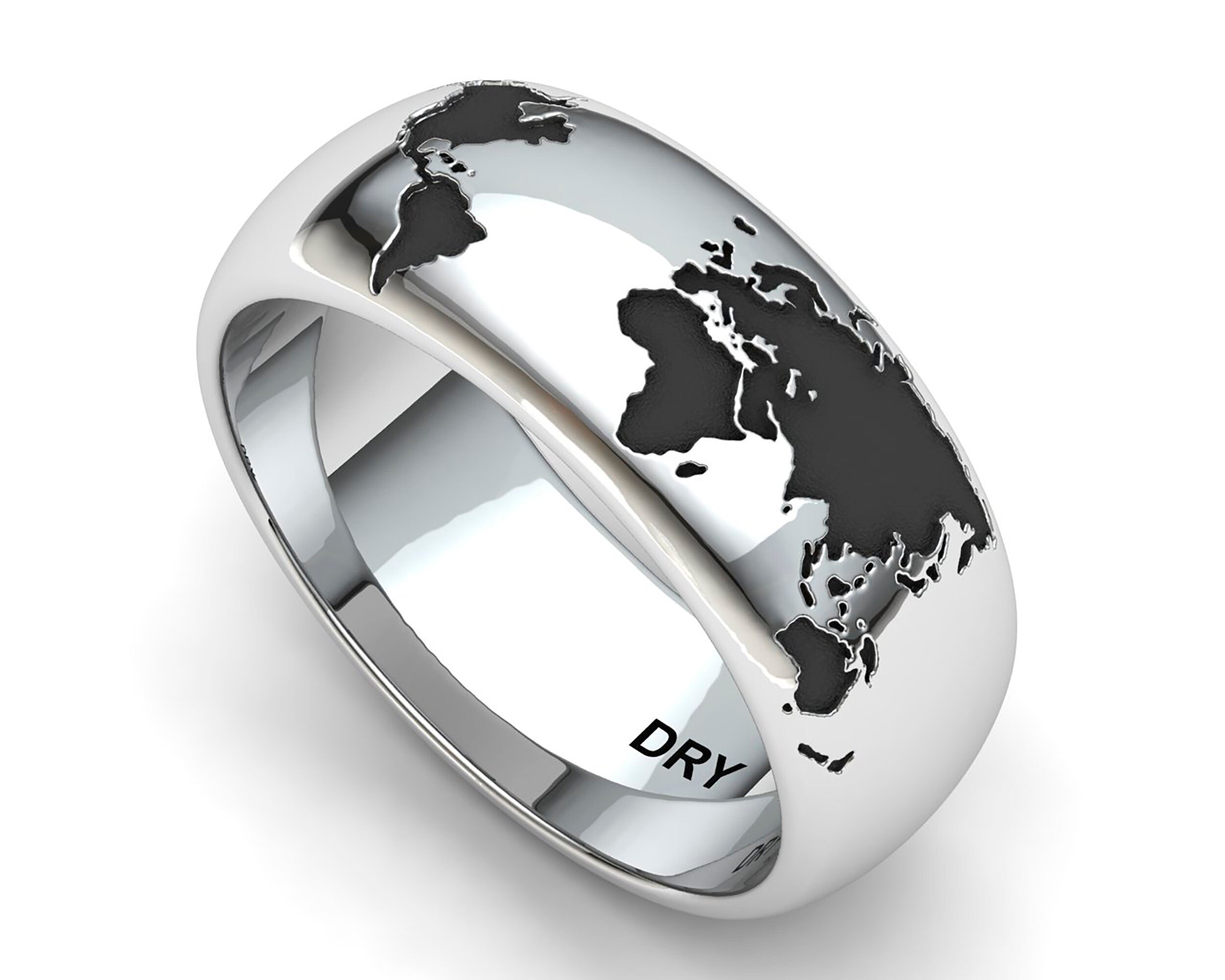 EARTH MAP RING | Aged Silver World Map Ring | Travel Lover Gift | World ...