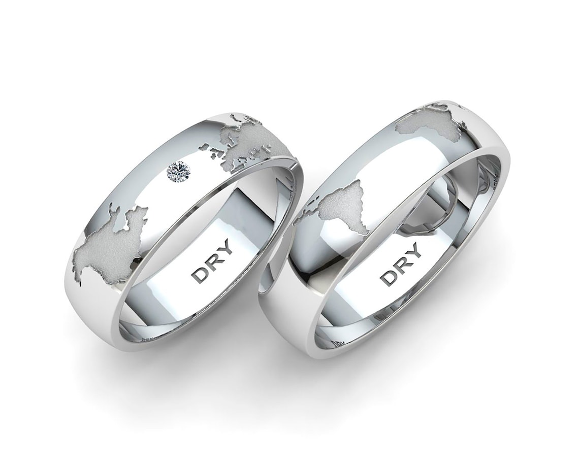 World Map Rings. Silver and Diamond Rings. Ideal for Wedding - Etsy