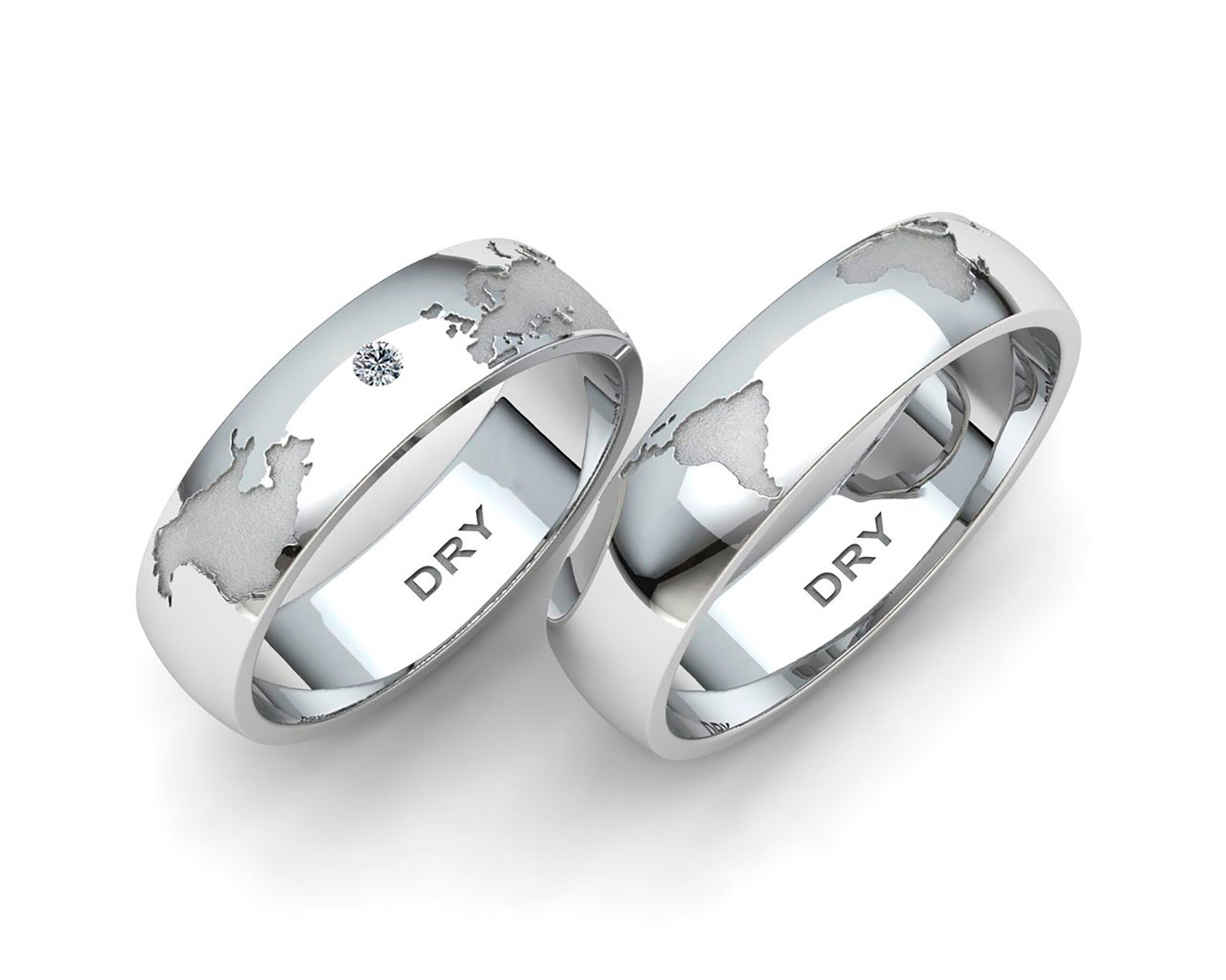 World Map Rings. Silver and Diamond Rings. Ideal for Wedding - Etsy