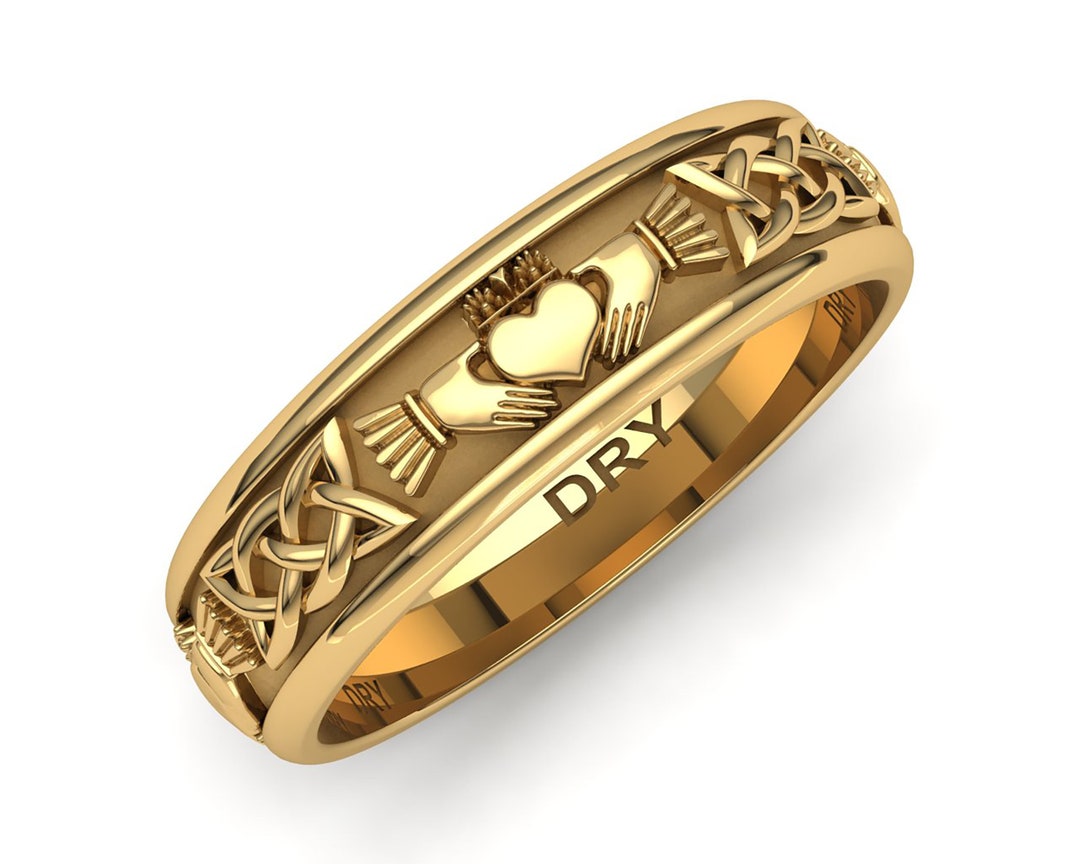 Anillo Claddagh Celta En Oro Amarillo 18k, 14k O 9k – Símbolo De Amor Y ...