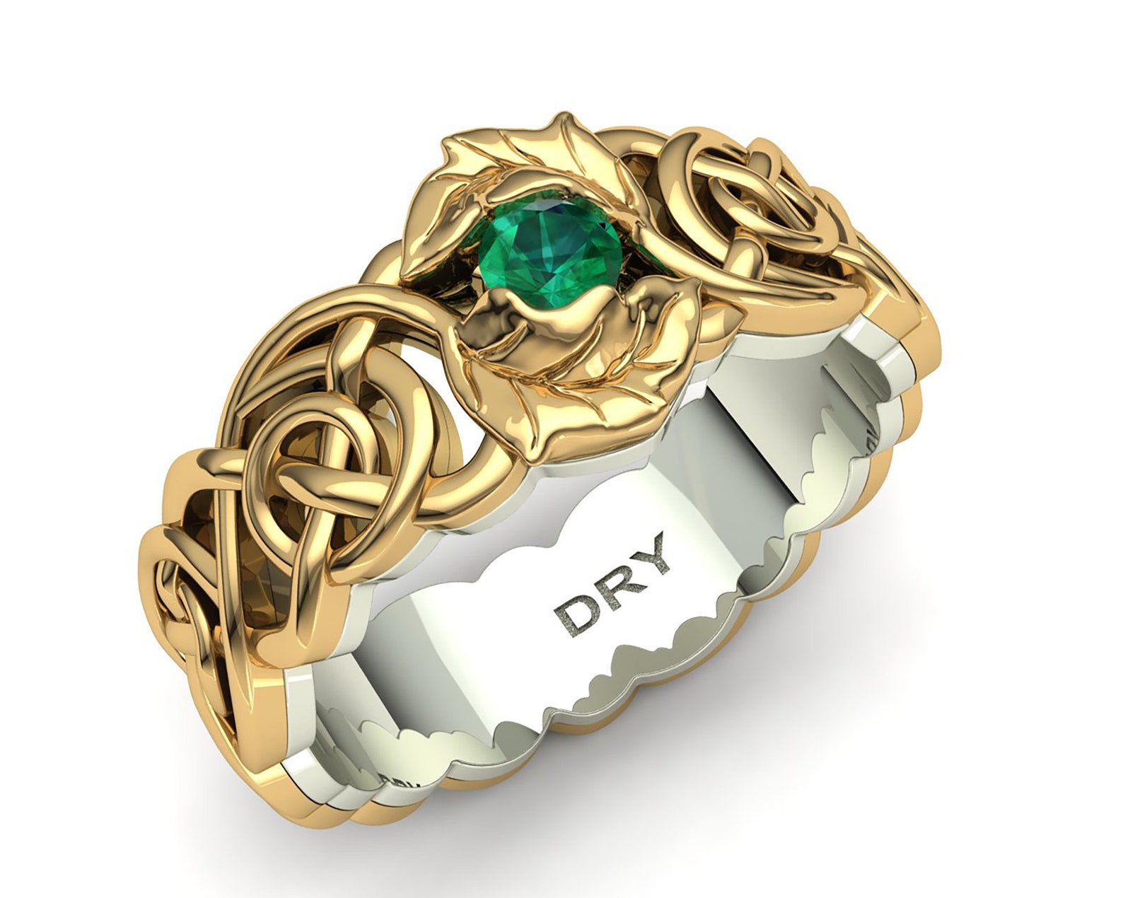 Ring Knots and Leaves With a Natural Emerald. Ideal for Gift ...