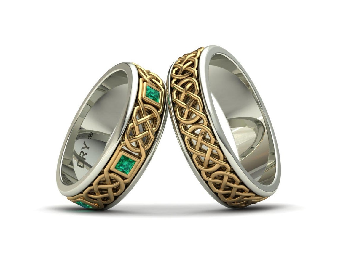 Celtic Rings With Natural Emeralds. for Wedding, Anniversary or ...
