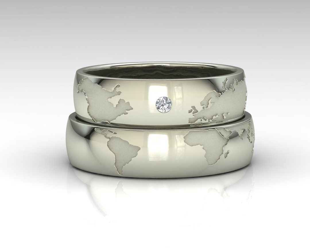 WORLD GLOBE RING | World Map Couple Matching Ring | Gift for Travelers ...