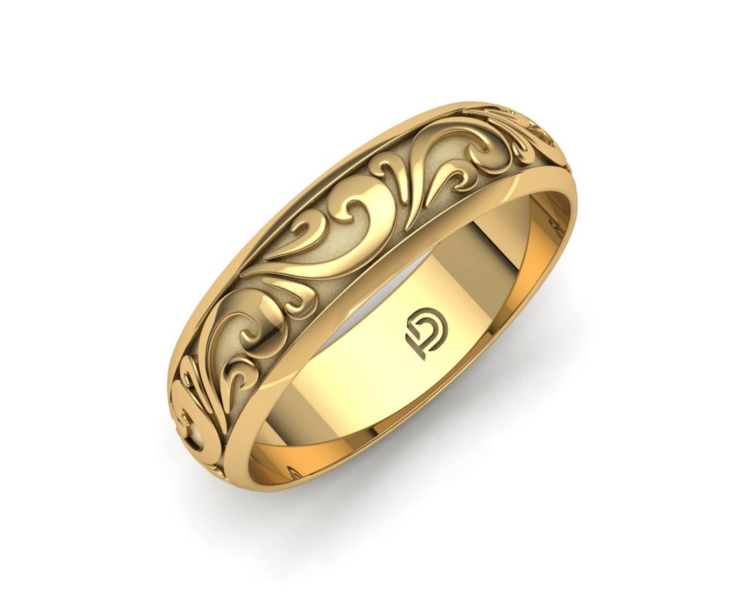 Round Gold Ring | Dainty Thin Engraved Wedding 18k Gold Band | Infinity ...