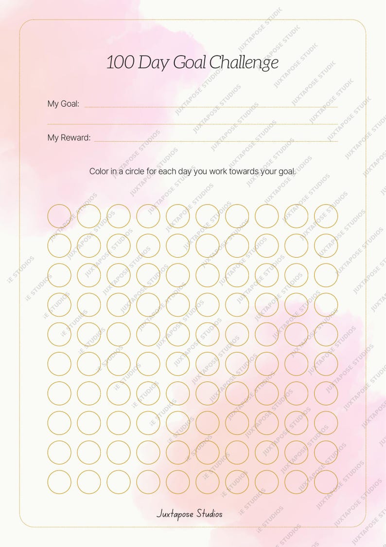 100 Day Challenge Planner | Printable Goal Tracker PDF | Habit Tracker ...