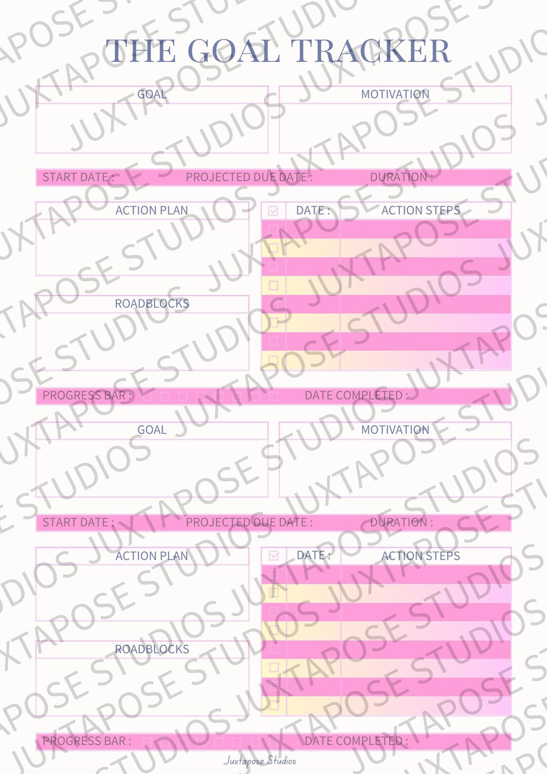 Editable Canva Template | Goal Planner Printable | Pink Goal Tracker ...