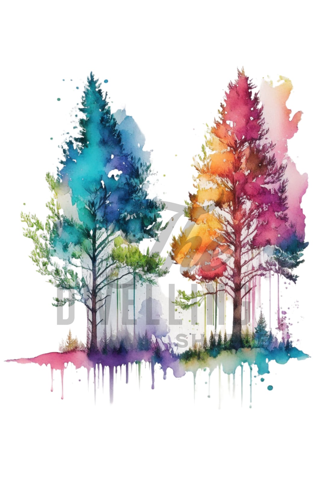 Gorgeous Bright Watercolor Pine Trees Print // DIGITAL DOWNLOAD - Etsy