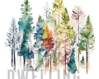 Gorgeous Bright Watercolor Pine Trees Print // DIGITAL DOWNLOAD - Etsy
