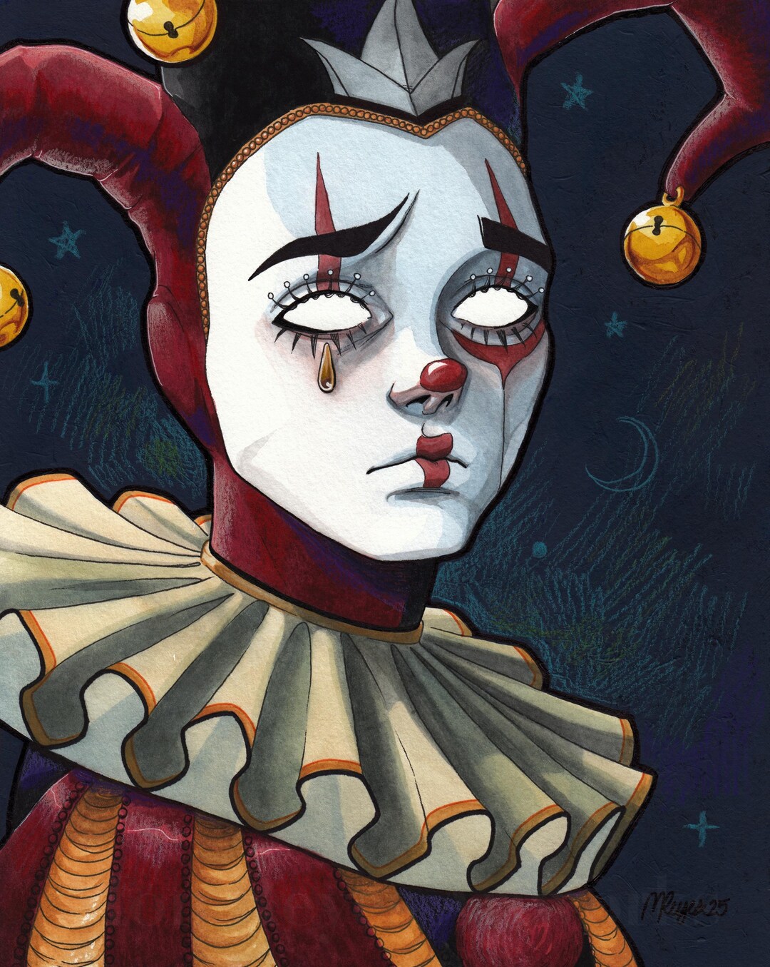 Payaso Clown Art- Jester Clown Art Print- Joker Illustration- Mon Reyes ...