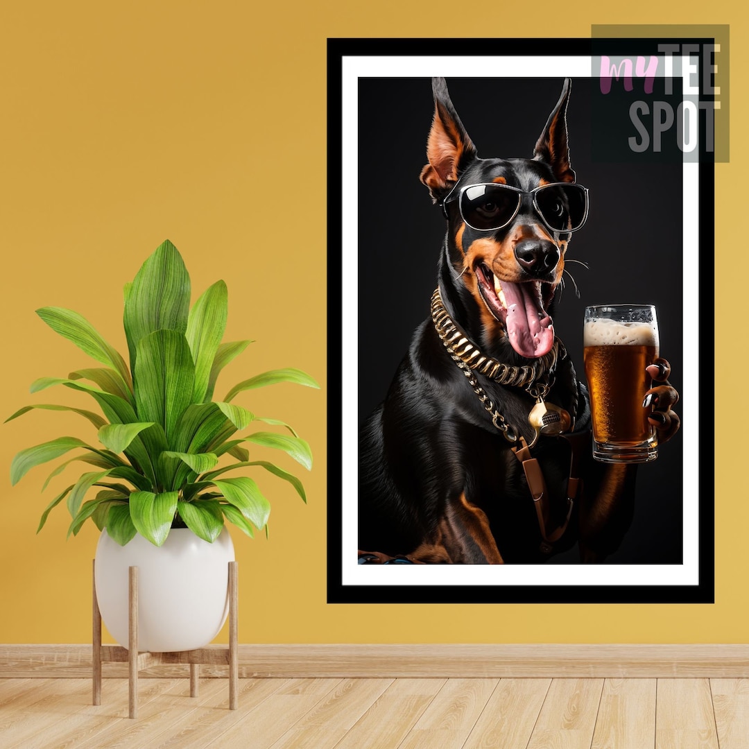 Doberman Bar Poster PNG | Funny Dog Wall Art for Man Cave or Bar Area ...