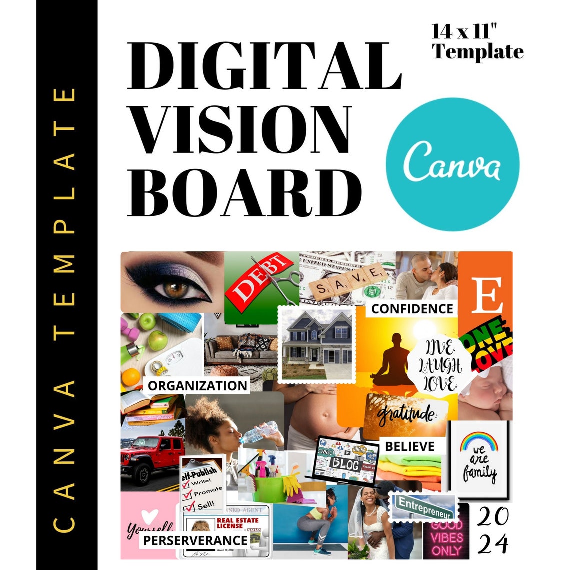 Digital Vision Board Template | Canva Collage for Goal Setting in ...