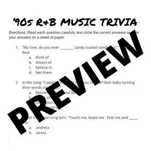 90s R&B Trivia Game Printable | 101 Question Quiz Book, Multiple Choice ...