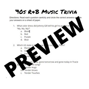 90s R&B Trivia Game Printable | 101 Question Quiz Book, Multiple Choice ...