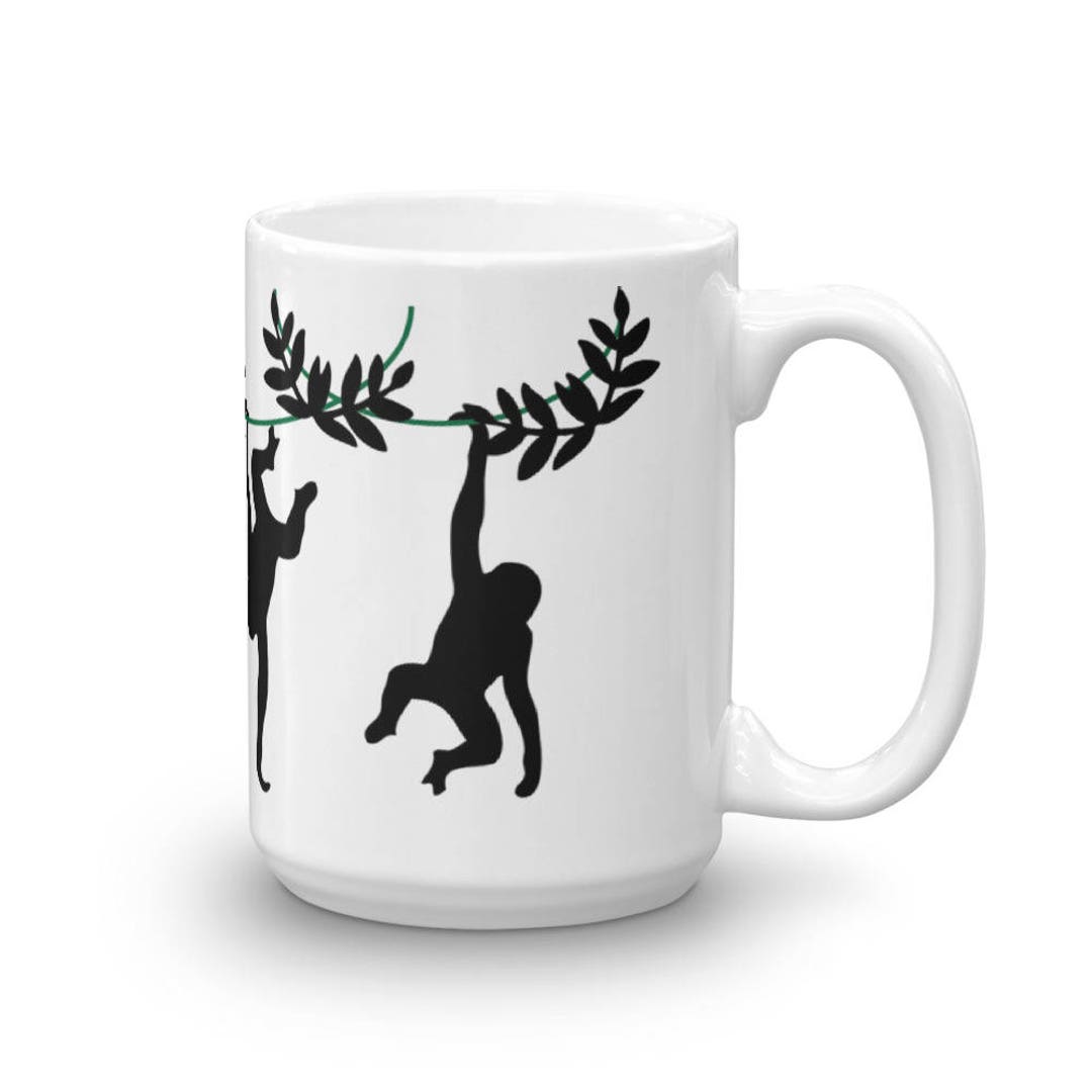 Monkey Coffee Mug Swinging Monkeys Monkey Silhouette Tree Vines Black ...