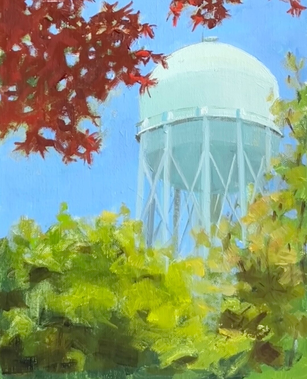 Water Tower Original Landscape Oil Painting on Panel, One of a Kind - Etsy