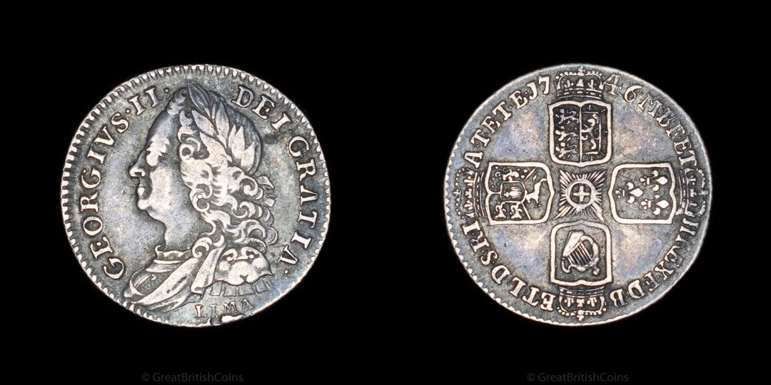 1746 King George II Silver 'lima' Sixpence, Great British Coins, Rare ...